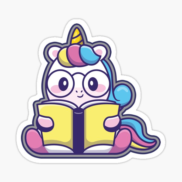 "cute unicorn holding a book " Sticker by BeSerious1 | Redbubble
