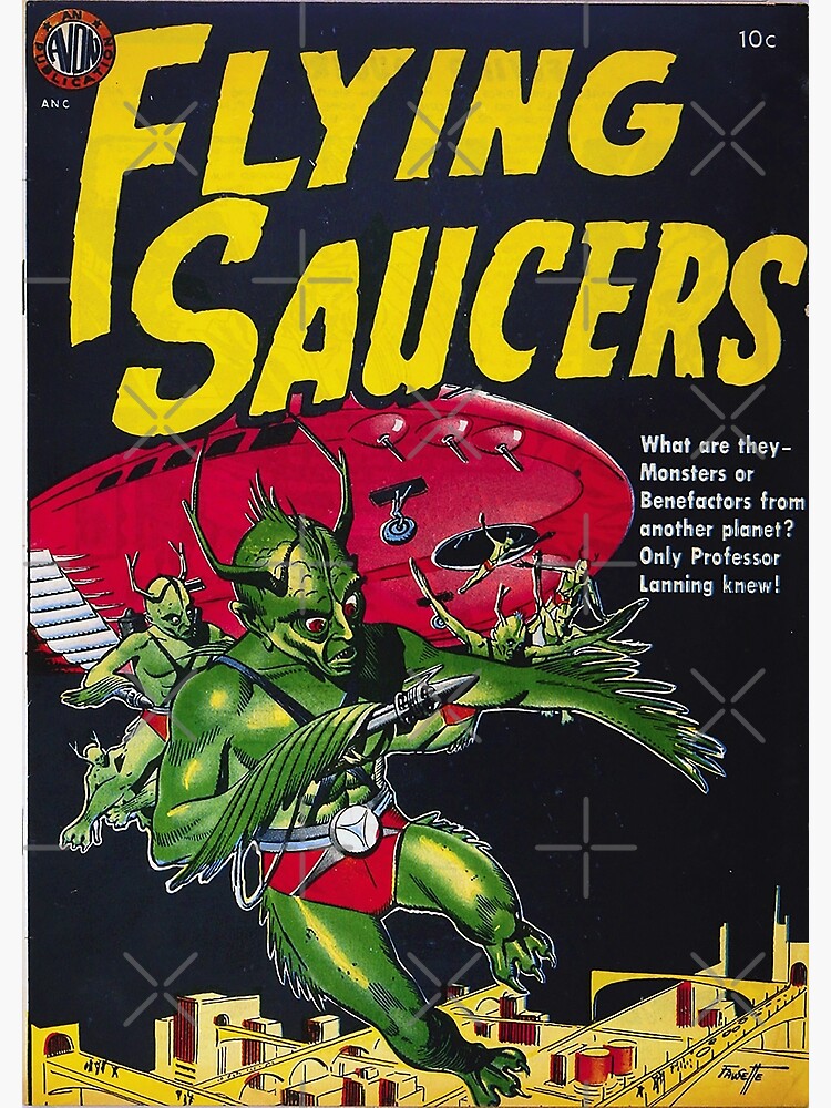 "Flying Saucers Comic Book Cover with Aliens 1950" Poster for Sale by ...