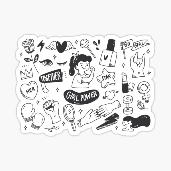 "Girl Power Doodle, Funny Girl power drawing, empowered woman" Sticker ...