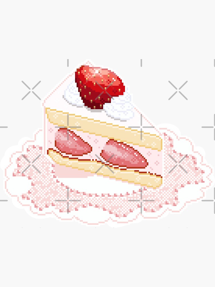 "Kawaii Strawberry Cake Pixel Art Sticker" Sticker for Sale by ...
