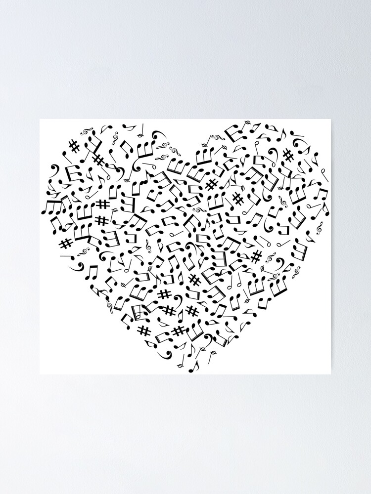"Heart made up with musical symbols. Black and white illustration ...