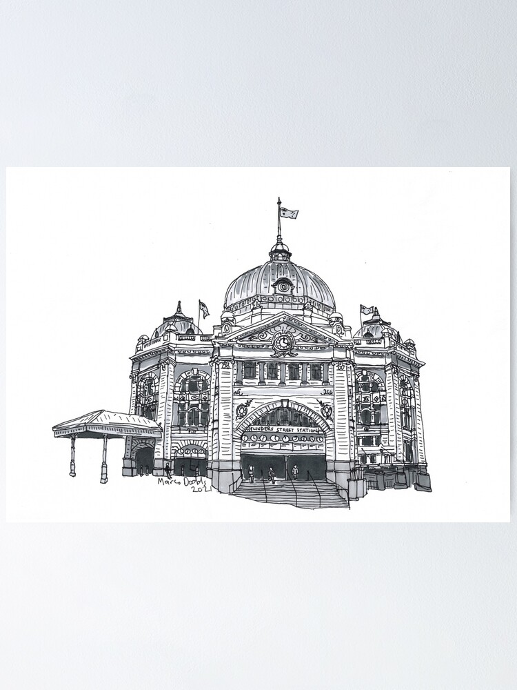 "Flinders Street Station Melbourne. Hand Drawn Pen and Ink" Poster for ...