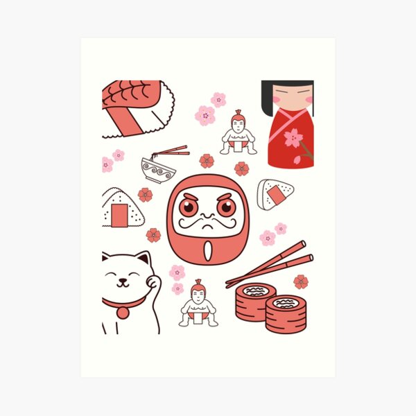 "Cute Pattern art of Japanese famous symboles and icons" Art Print for ...