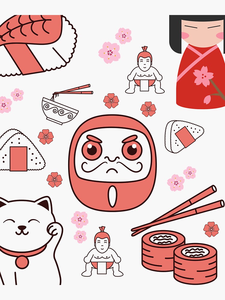 "Cute Pattern art of Japanese famous symboles and icons" Sticker for ...