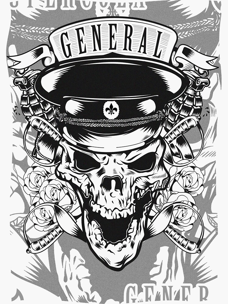 "Black on white skull general illustration " Sticker for Sale by ...