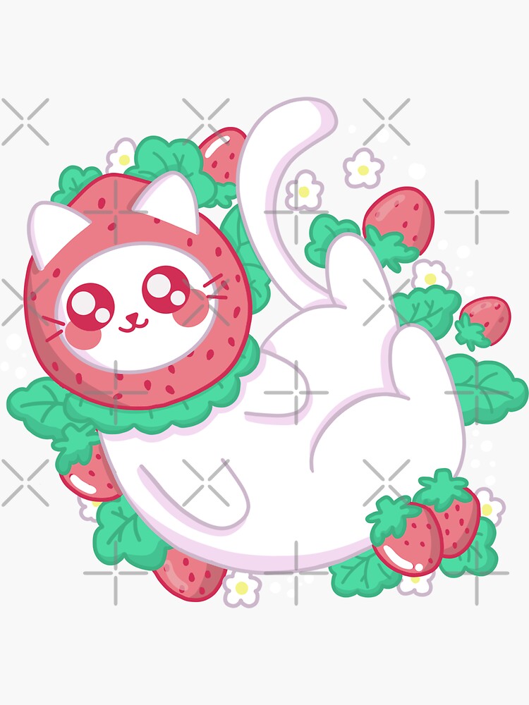 "Strawberry cat " Sticker by Katedmz | Redbubble