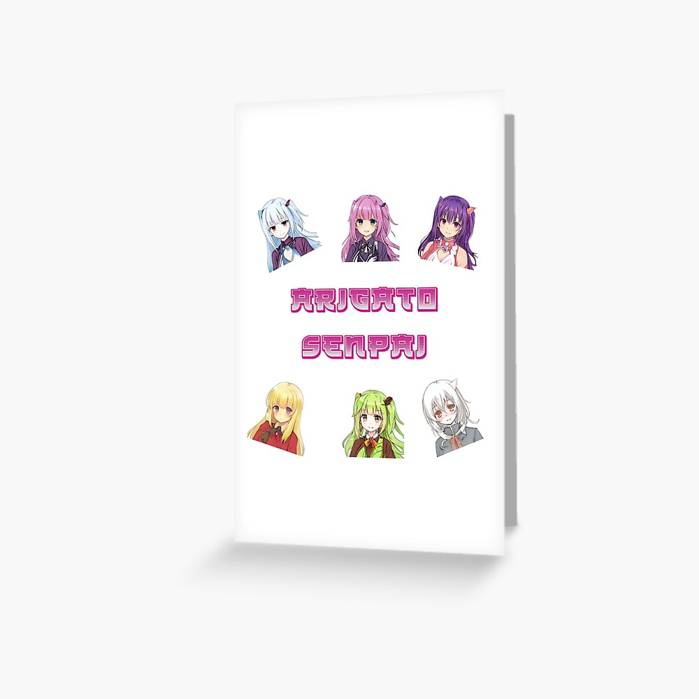 "six cute anime girls arigato senpai text" Greeting Card for Sale by ...