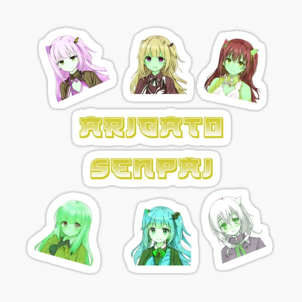 "six cute anime zombie girls arigato senpai text" Sticker for Sale by ...