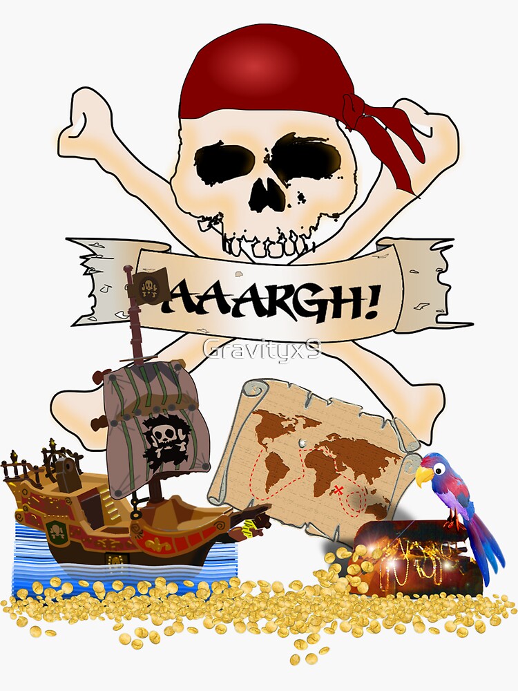 "Pirate Icons - Jolly Roger, Treasure Chest, Pirate Ship" Sticker for ...