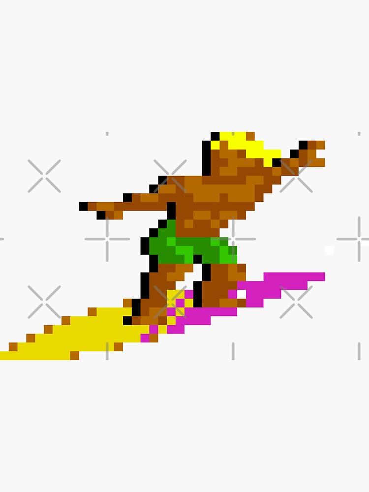 "8-Bit Surfer" Sticker by CasualBiscuits | Redbubble