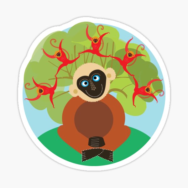 "Monkey Mind Meditation" Sticker by Pinchuck | Redbubble