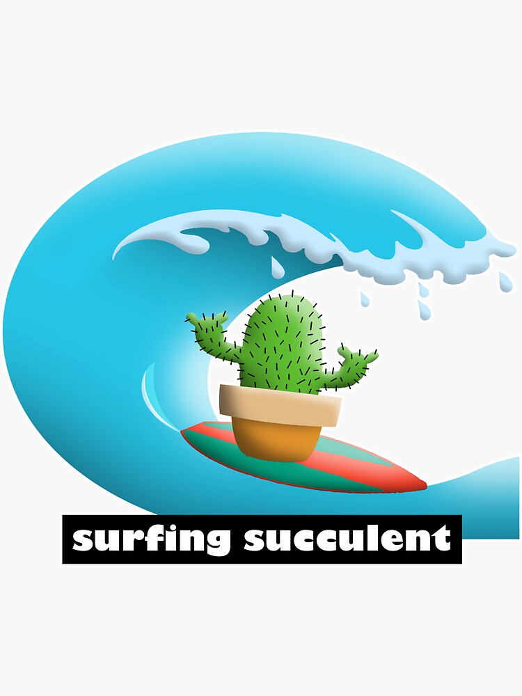 "Cactus surfing the big wave" Sticker for Sale by Xdelacra | Redbubble