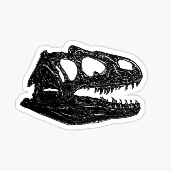 "Allosaurus Skull Chrome Tar Finish " Sticker by Theopbiglizard | Redbubble