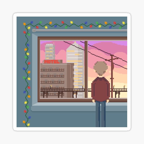 "winter window pixel art " Sticker by Elizabeth-Bal | Redbubble