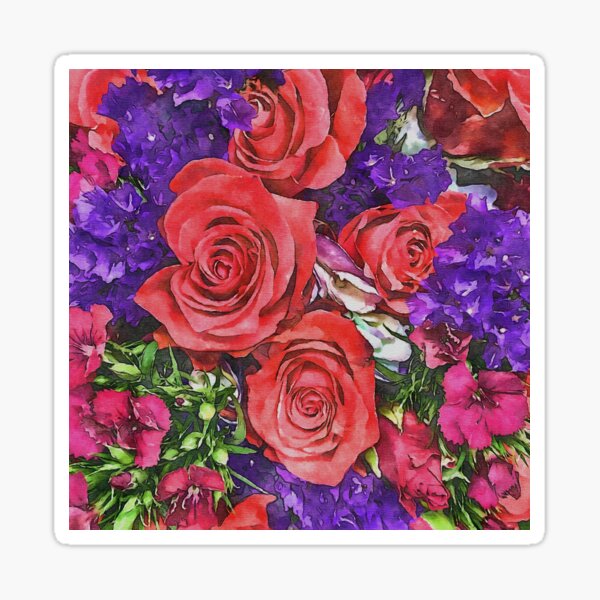 "Pink Rose Bouquet " Sticker for Sale by Beardeaux | Redbubble