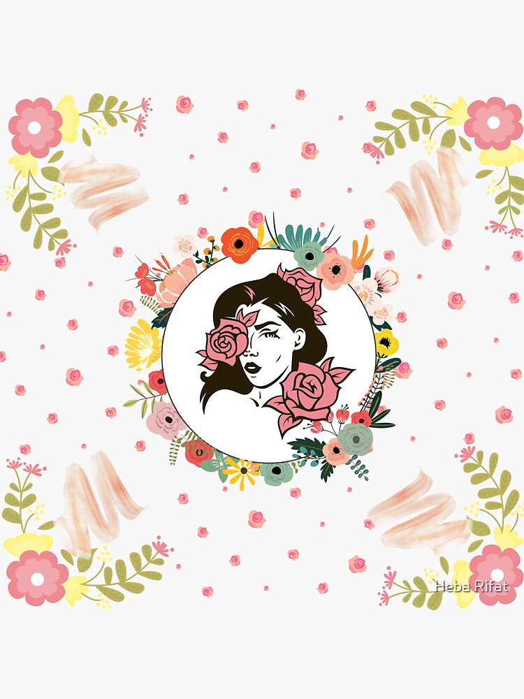 "Pink, Lady Face, Flowery Pattern" Sticker for Sale by 3-Monkeys ...