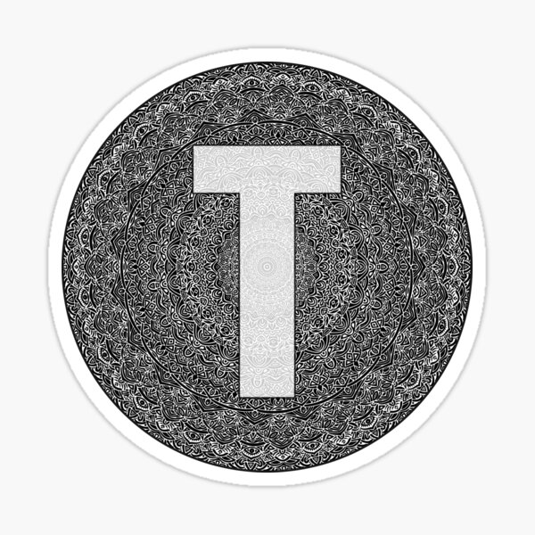 ""T" Monogram Letter Sticker! // Mandala Design Pattern Round Circle ...