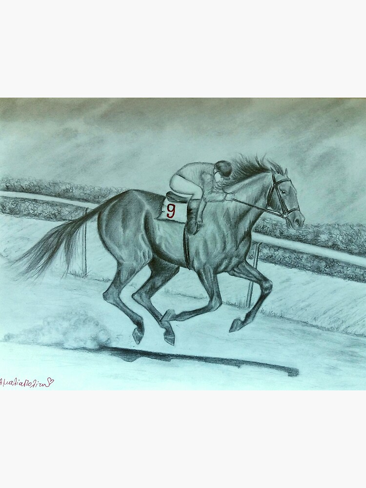 "Horse racing pencil portrait" Sticker by horseaddicted | Redbubble