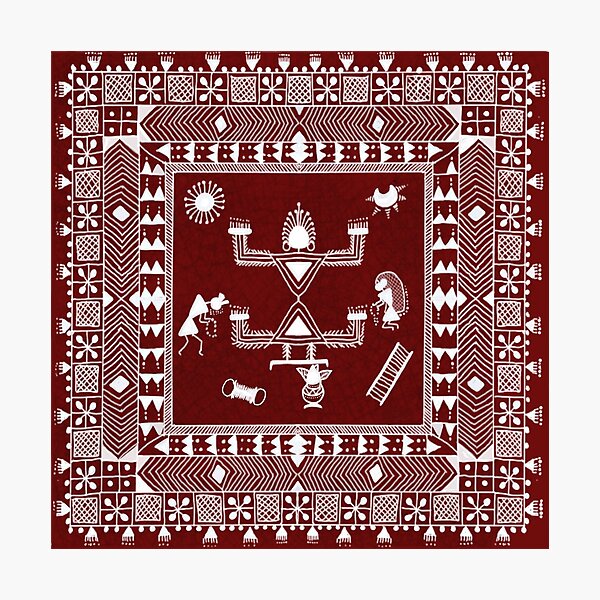 "Indian tribal art motifs in red and white geometrical patterns ...