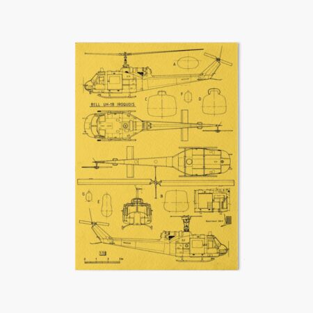 "Bell UH-1 Iroquois Huey Helicopter Vietnam Blueprint" Art Board Print ...