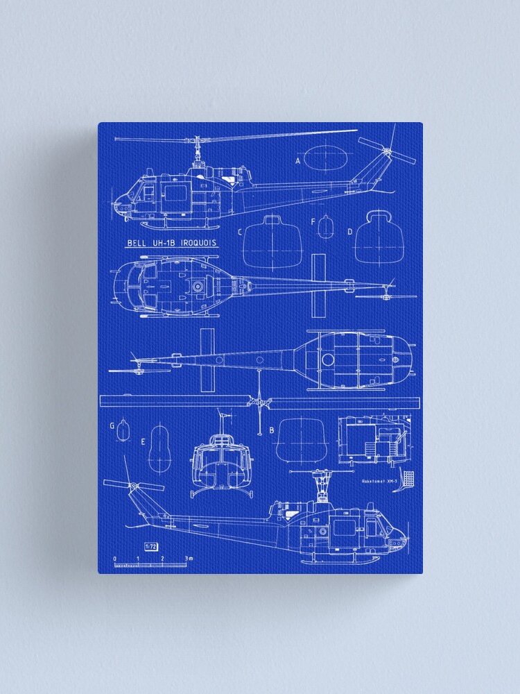 "Bell UH-1 Iroquois Huey Helicopter Vietnam Blueprint" Canvas Print for ...