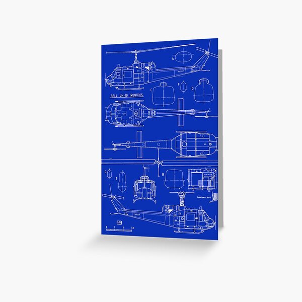 "Bell UH-1 Iroquois Huey Helicopter Vietnam Blueprint" Greeting Card by ...