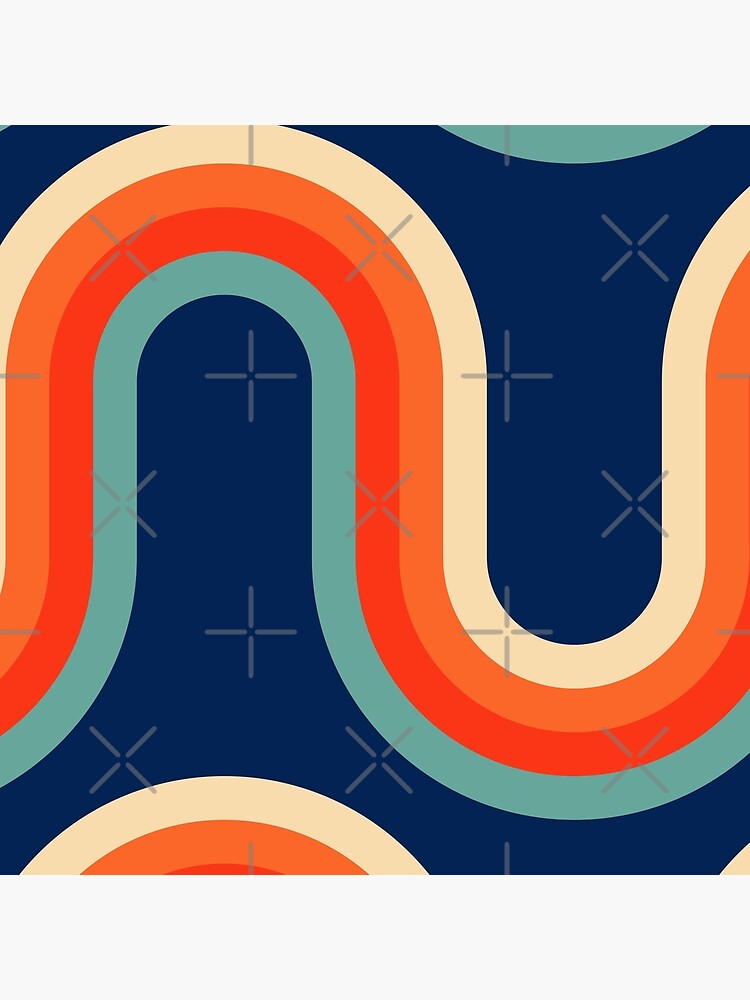 "70s Pattern Waves Dark Blue and Orange Tones Pattern" Throw Pillow for ...