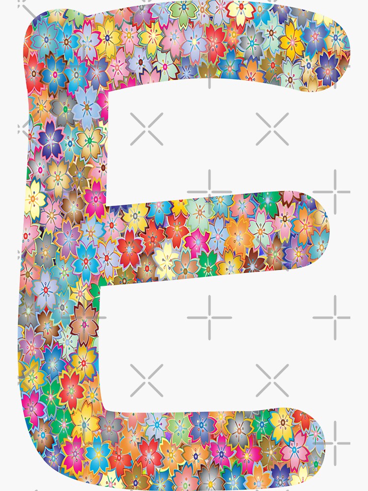 "Letter E Capital Alphabet Colorful Flowers Funny E Gift" Sticker for ...