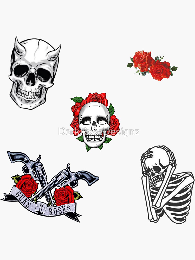 "Skull And Roses 5 Pack" Sticker by DarkRxseDesignz | Redbubble