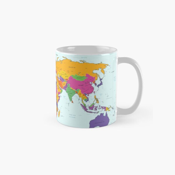 Taza «Mapa mundial detallado con nombres de océanos, mares, lagos, ríos ...