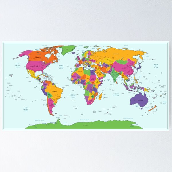 Poster for Sale avec l'œuvre « Carte du monde détaillée avec les noms ...