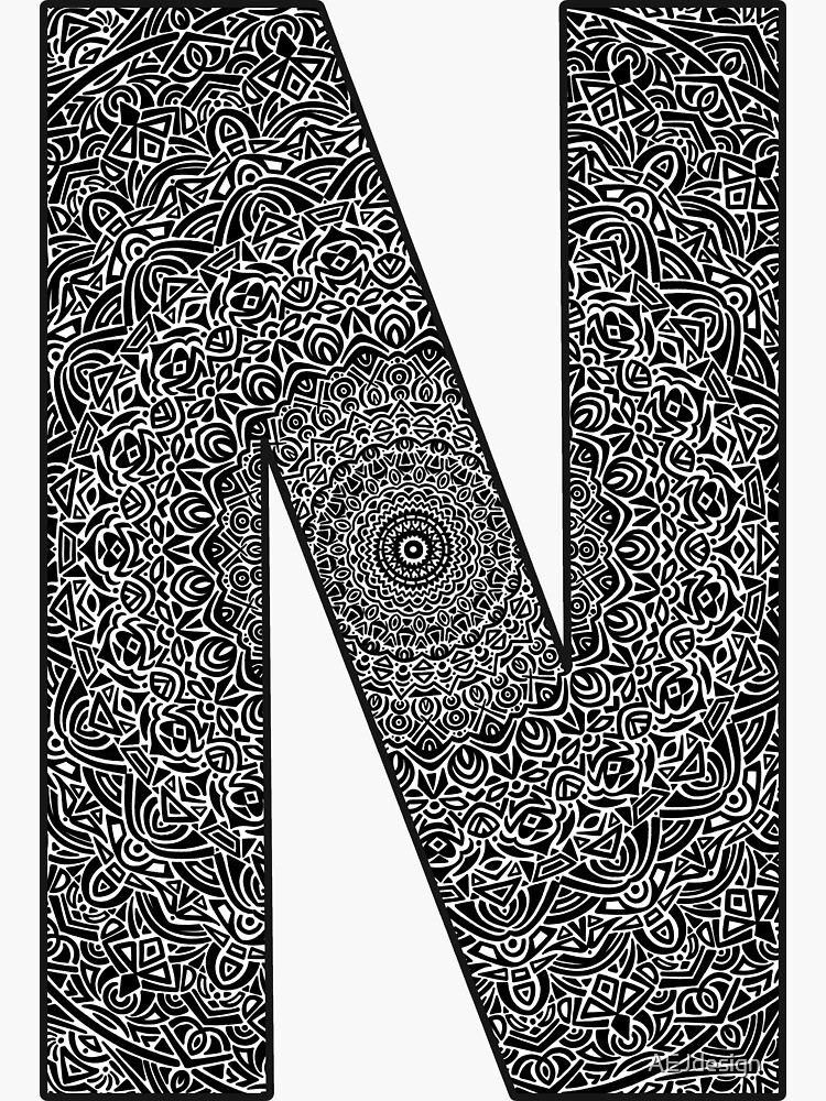 ""N" Monogram Letter Sticker! // Mandala Design Pattern Detailed Unique ...
