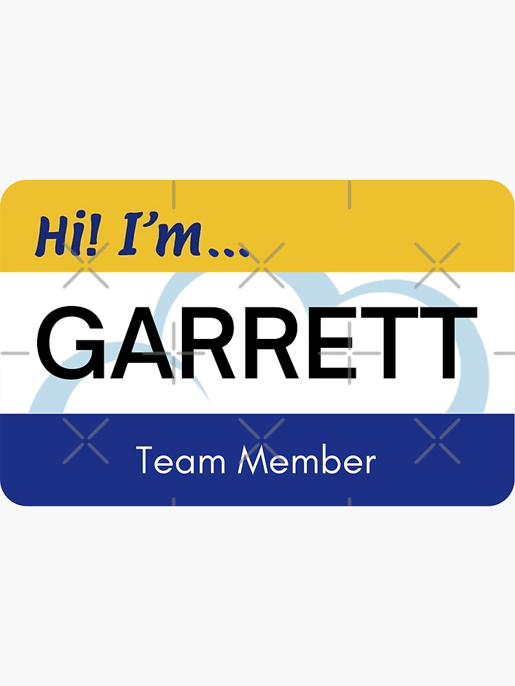 "Garrett Superstore Name Tag" Sticker by cuttingroomprty | Redbubble
