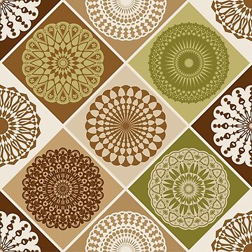 "Geometric Diamond and Mandala Patchwork Pattern // Dark Brown, Olive ...