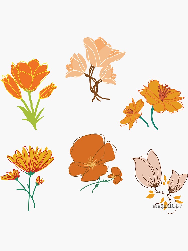 "Orange flower sticker pack" Sticker by megan1007 | Redbubble