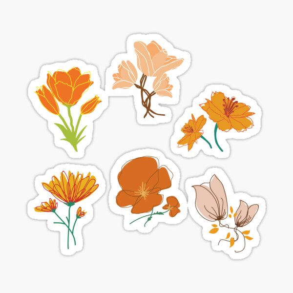 "Orange flower sticker pack" Sticker by megan1007 | Redbubble