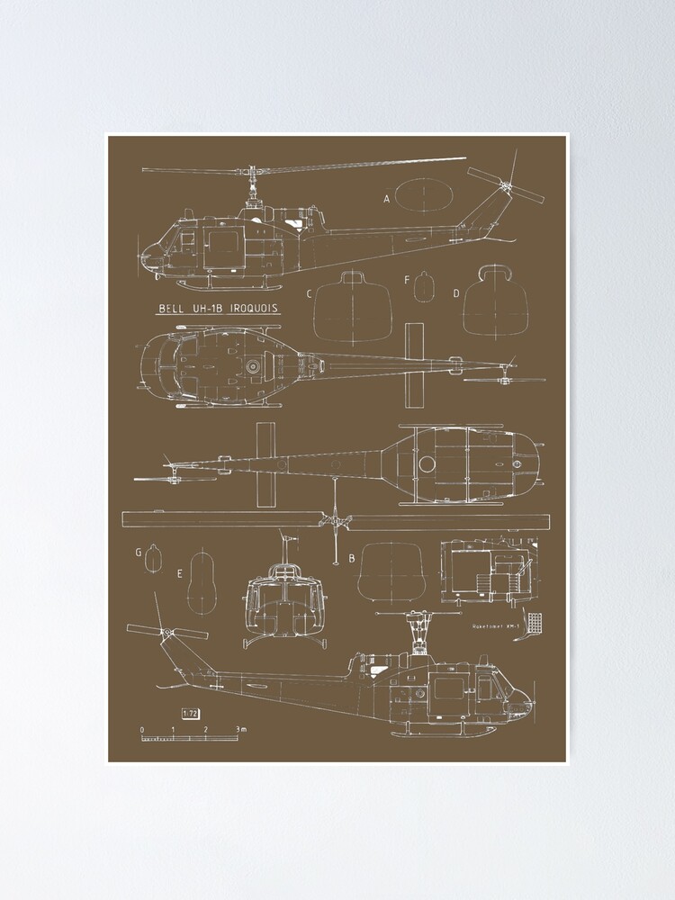 " Bell UH-1 Iroquois Huey Helicopter Vietnam Blueprint" Poster by ...