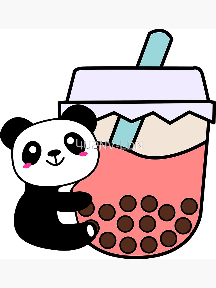 "Happy Baby Panda Hugs Bubble Tea Kawaii Pink Boba Tea" Art Print by ...