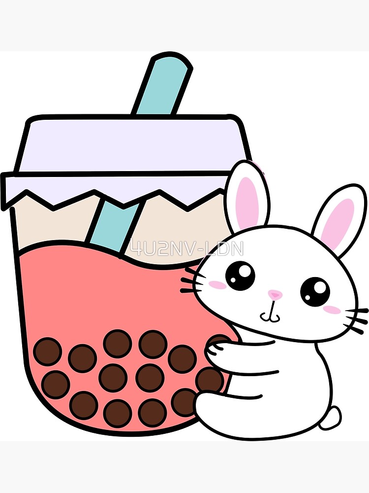 "Baby Rabbit Hugs Bubble Tea Kawaii Pink Boba Tea" Photographic Print ...