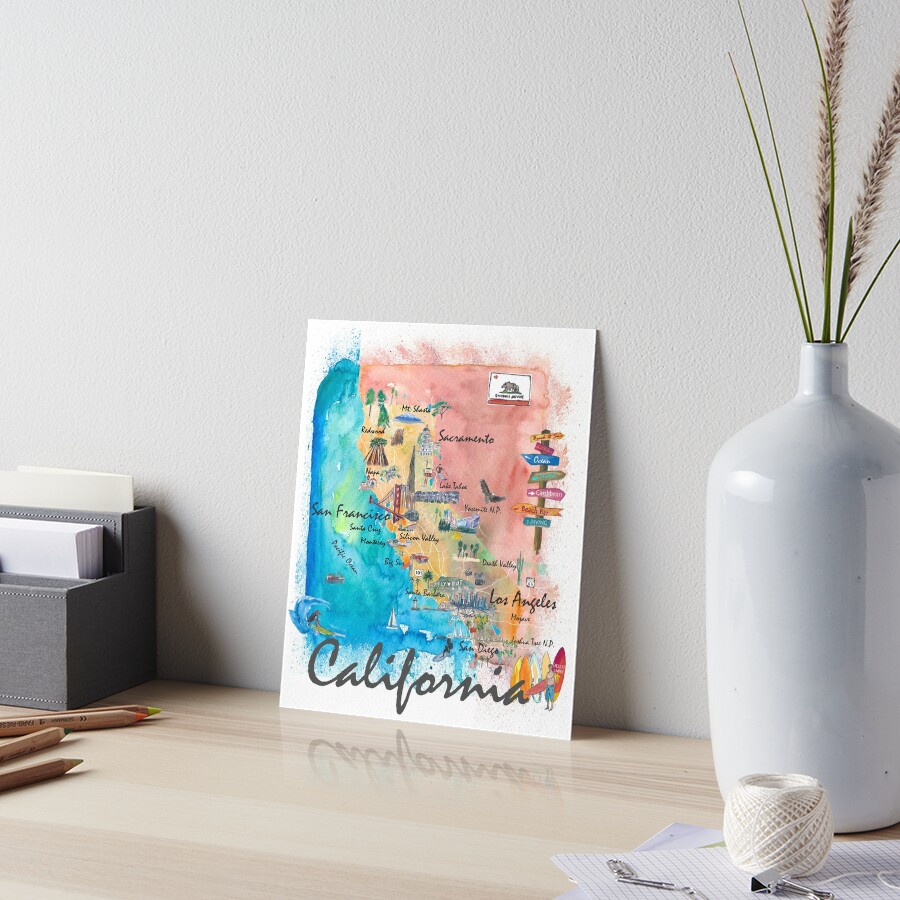 "California Illustrated Map with Tourist Highlights and Roads 2nd ...