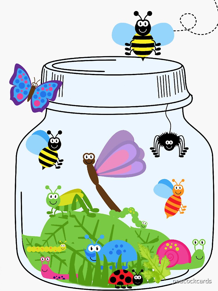 "Cute Insects Bugs in Bug Jar" Sticker by peacockcards | Redbubble