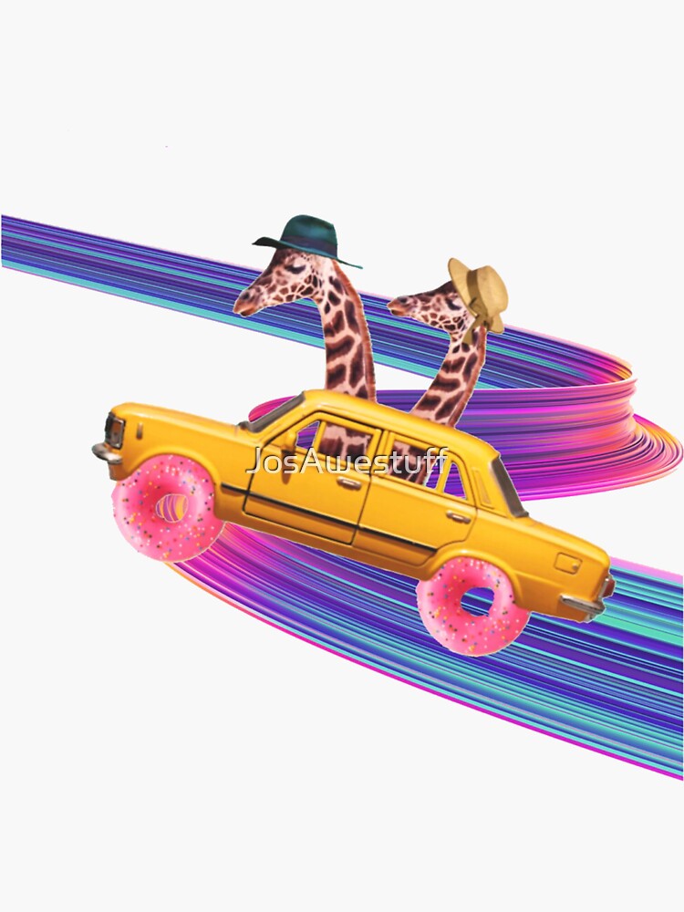 "Giraffes riding a car" Sticker by JosAwestuff | Redbubble