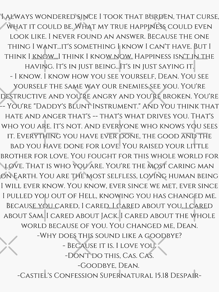 "castiel confession speech supernatural destiel 2" Sticker by ...