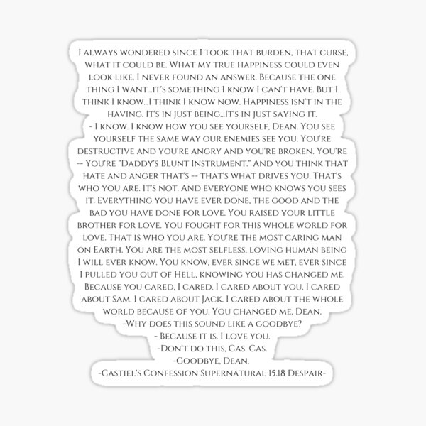"castiel confession speech supernatural destiel 2" Sticker by ...