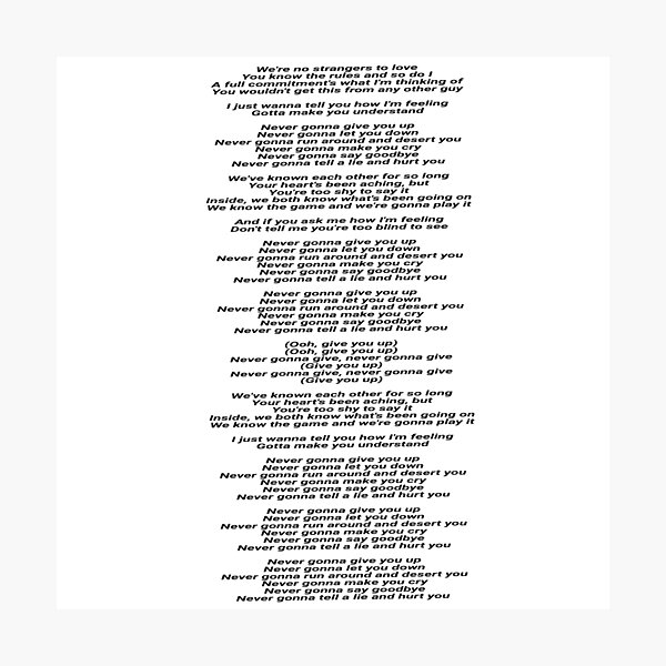Lámina fotográfica «Letra de Rick Roll (Never Gonna Give You Up)» de ...