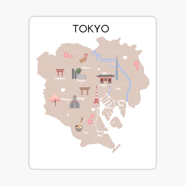 "Tokyo illustrated map" Sticker for Sale by primapixie | Redbubble