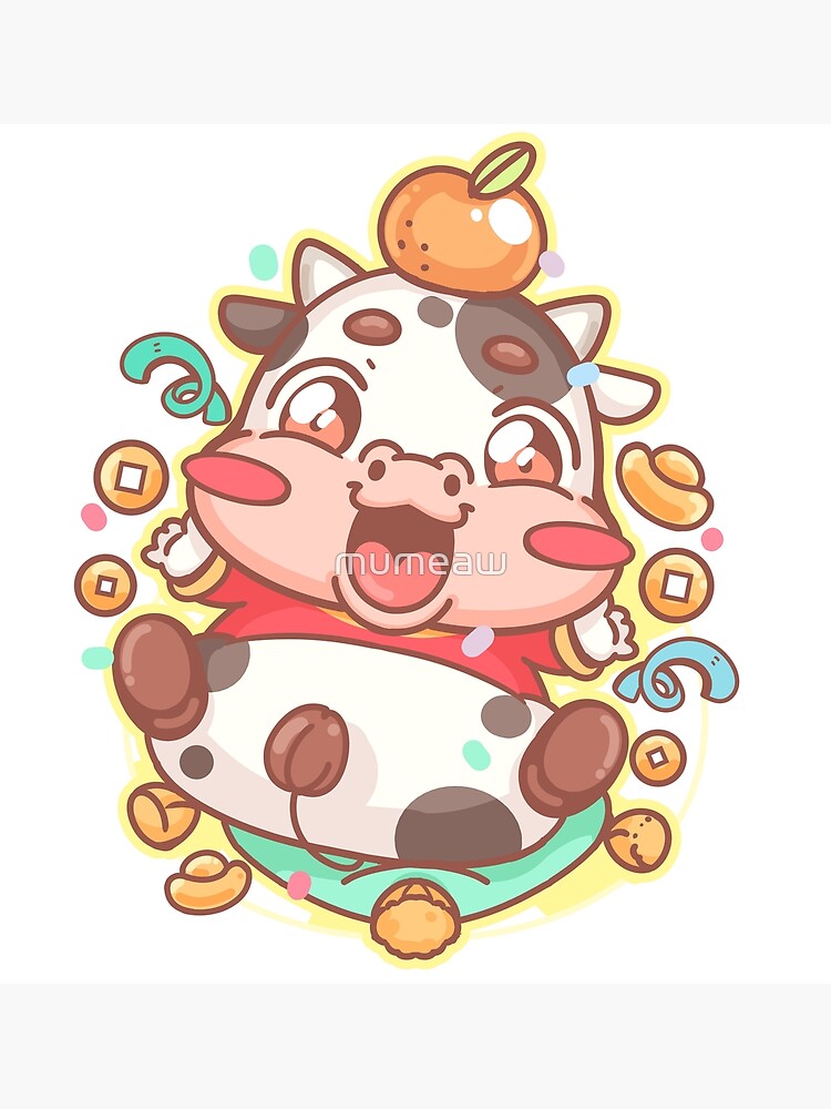 Lámina fotográfica «Cute dibujos animados de vaca sonriente Chibi ...