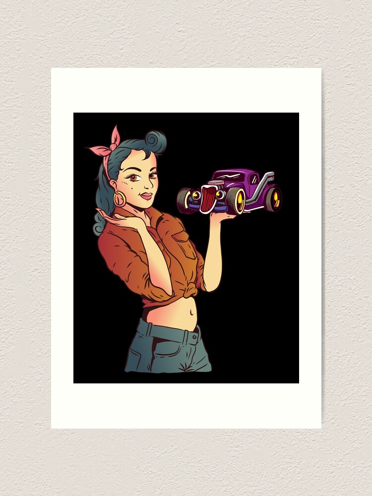 "Rockabilly Retro Hot Rod Art Classic Car Old School" Art Print for ...