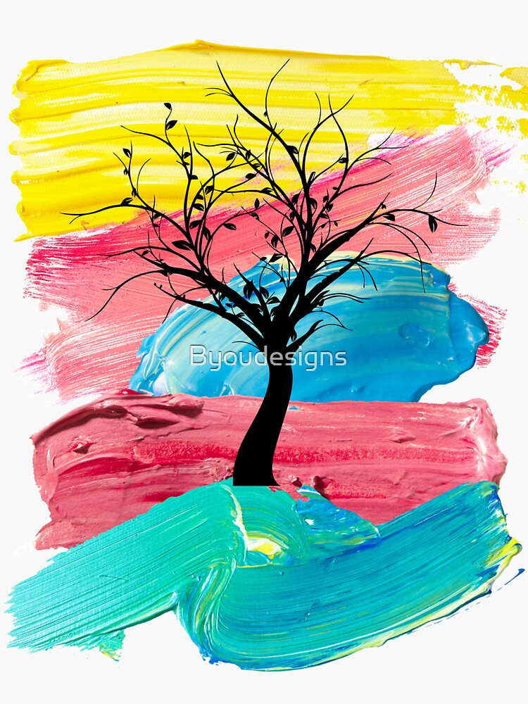 "Painted colorful print with Aspen tree!" Sticker by Byoudesigns ...