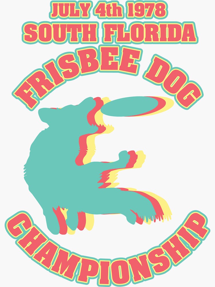 "Frisbee Dog Championship in Green, Pink and Yellow" Sticker for Sale ...